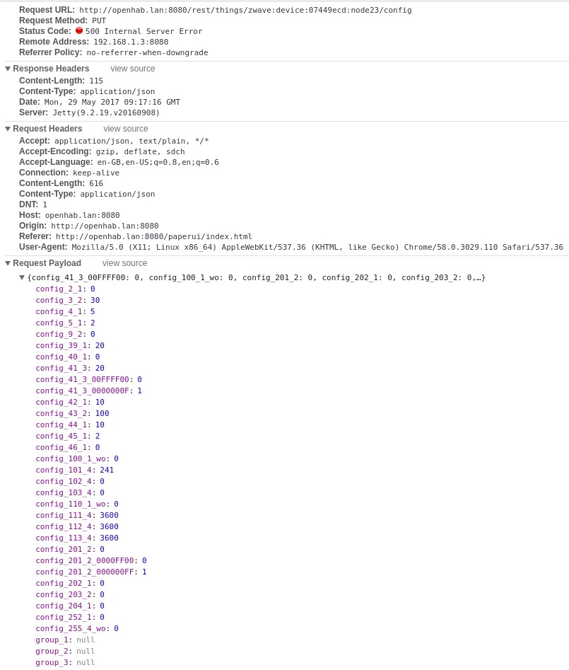 BUG: Update Thing Configuration Parameters yields ERROR: 500 - Internal ...